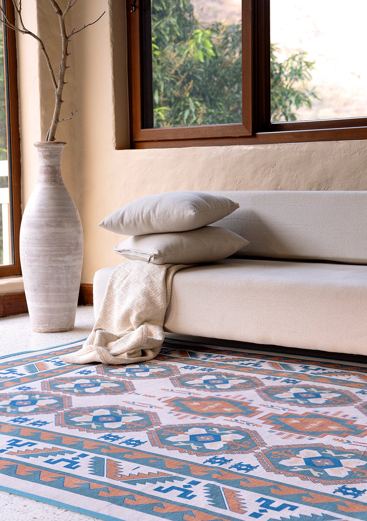 Aztec Angles Ocean | Hand washable and pet friendly Rug